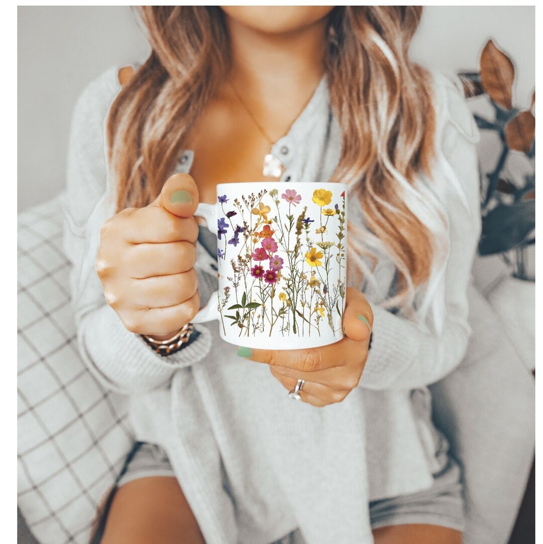 Pressed Flowers Mug,wildflowers Mug,pastel Floral Nature Mug,flower ...