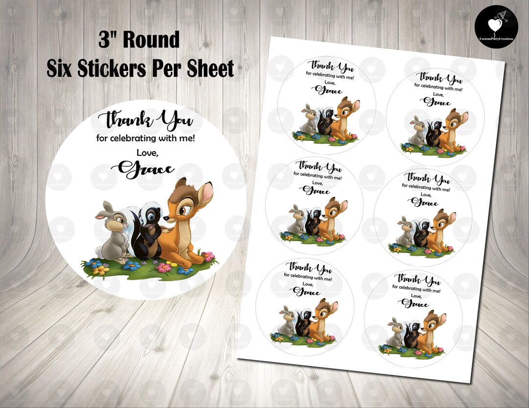 Bambi Birthday Thank You Labels: 3" Round Girl Stickers - Etsy