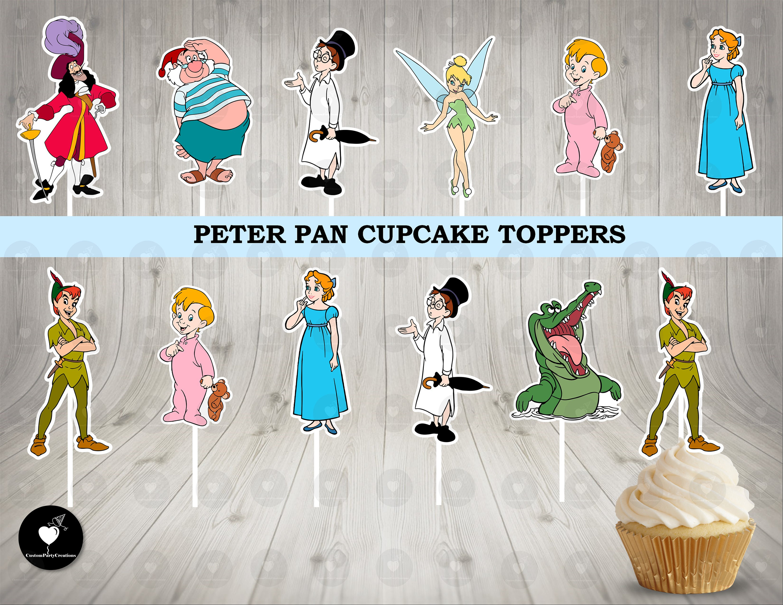 Peter Pan Cupcake Toppers, Birthday Cupcake Toppers, Party Cupcake ...
