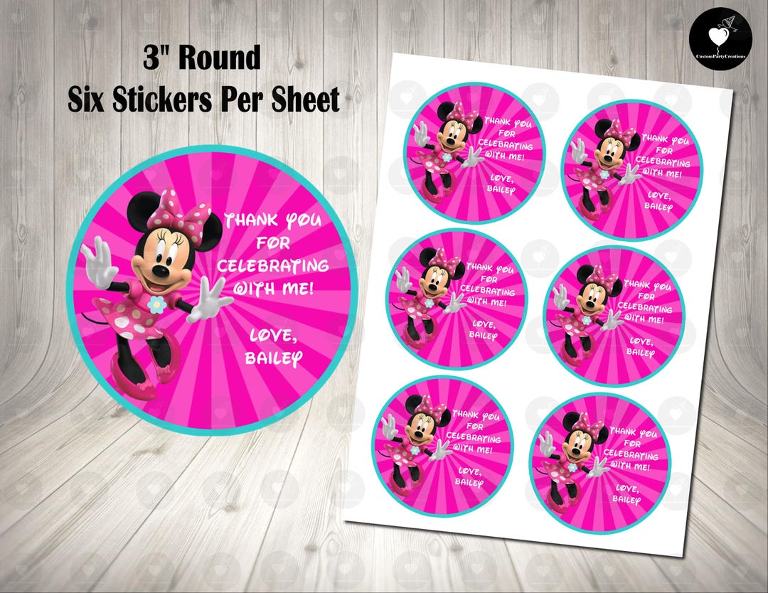 Minnie Mouse Birthday Thank You Stickers - 3" Round Labels - Etsy