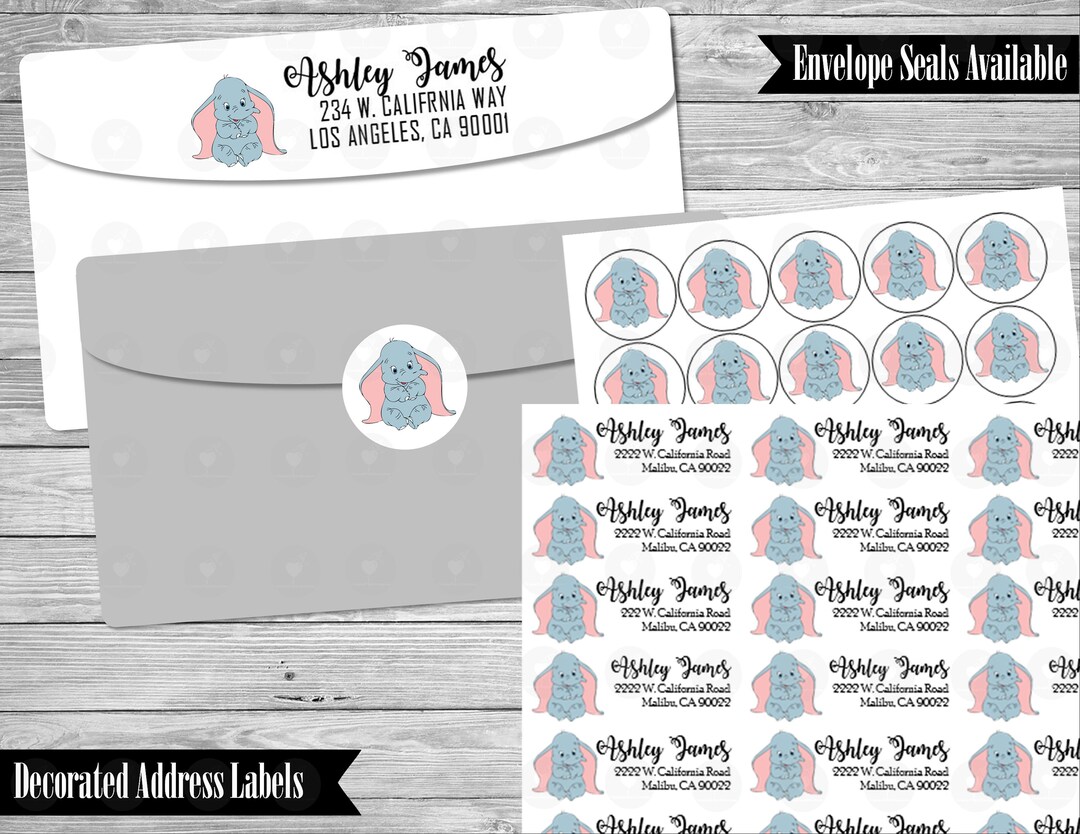 Baby Dumbo Return Address Labels, Mailing Address Labels, Baby Shower ...