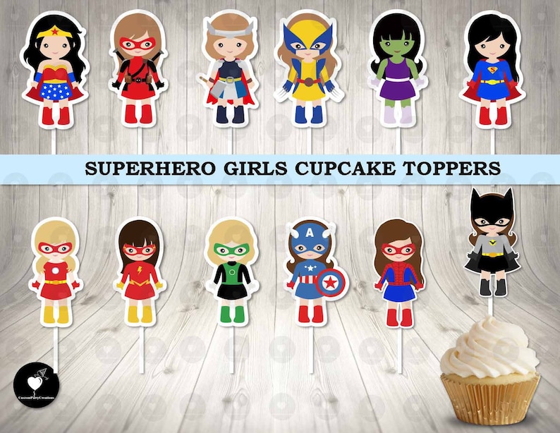 Superhero Girl Cupcake Toppers: Birthday Party Decorations - Etsy