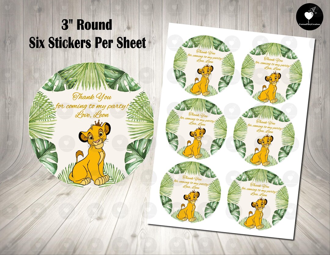Lion King Simba Thank You Stickers: Birthday Party Favors (3" Round) - Etsy