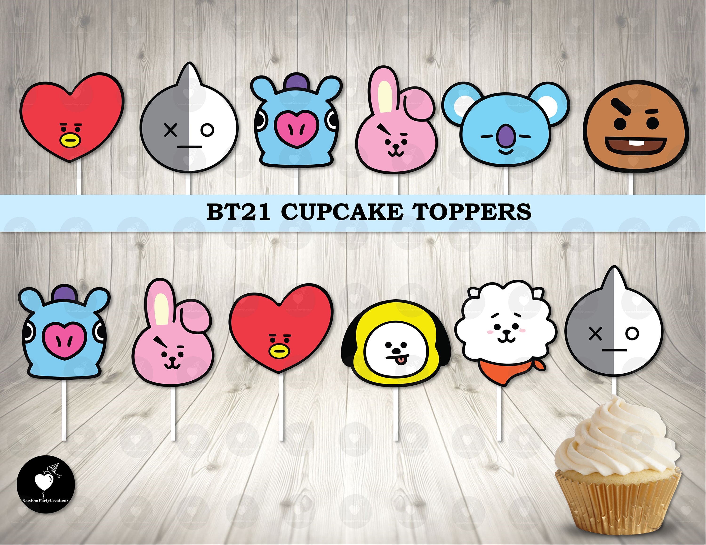 BT21 BTS Cupcake Toppers, Birthday Cupcake Toppers, Party Cupcake ...