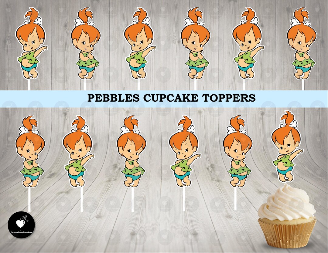 Pebbles Birthday Cupcake Toppers: Party Decorations - Etsy