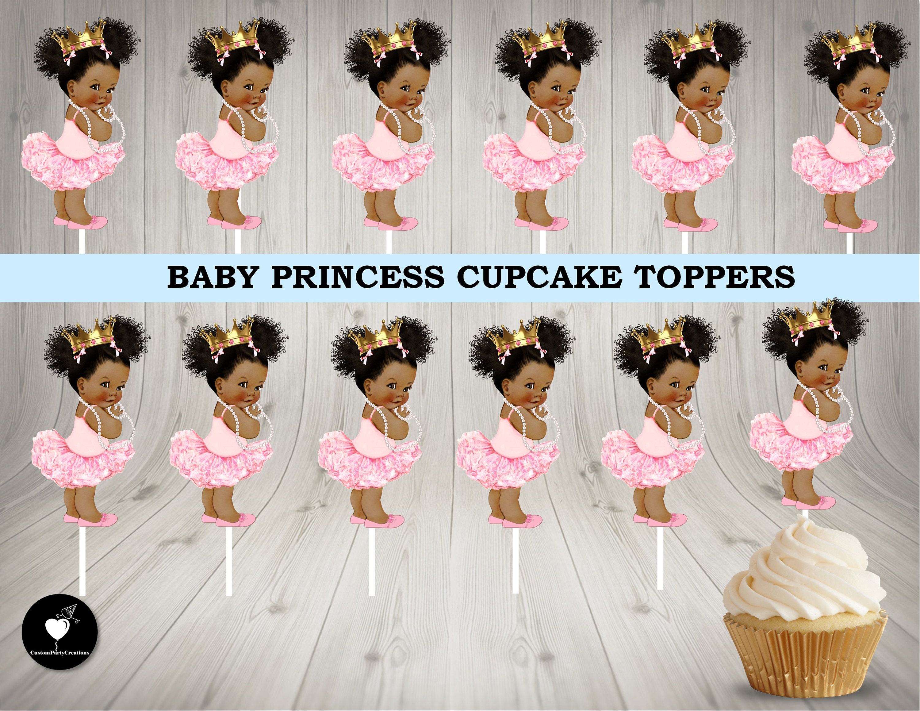 Baby Princess Pink Tutu Gold Crown Afro Baby, Baby Shower Cupcake ...