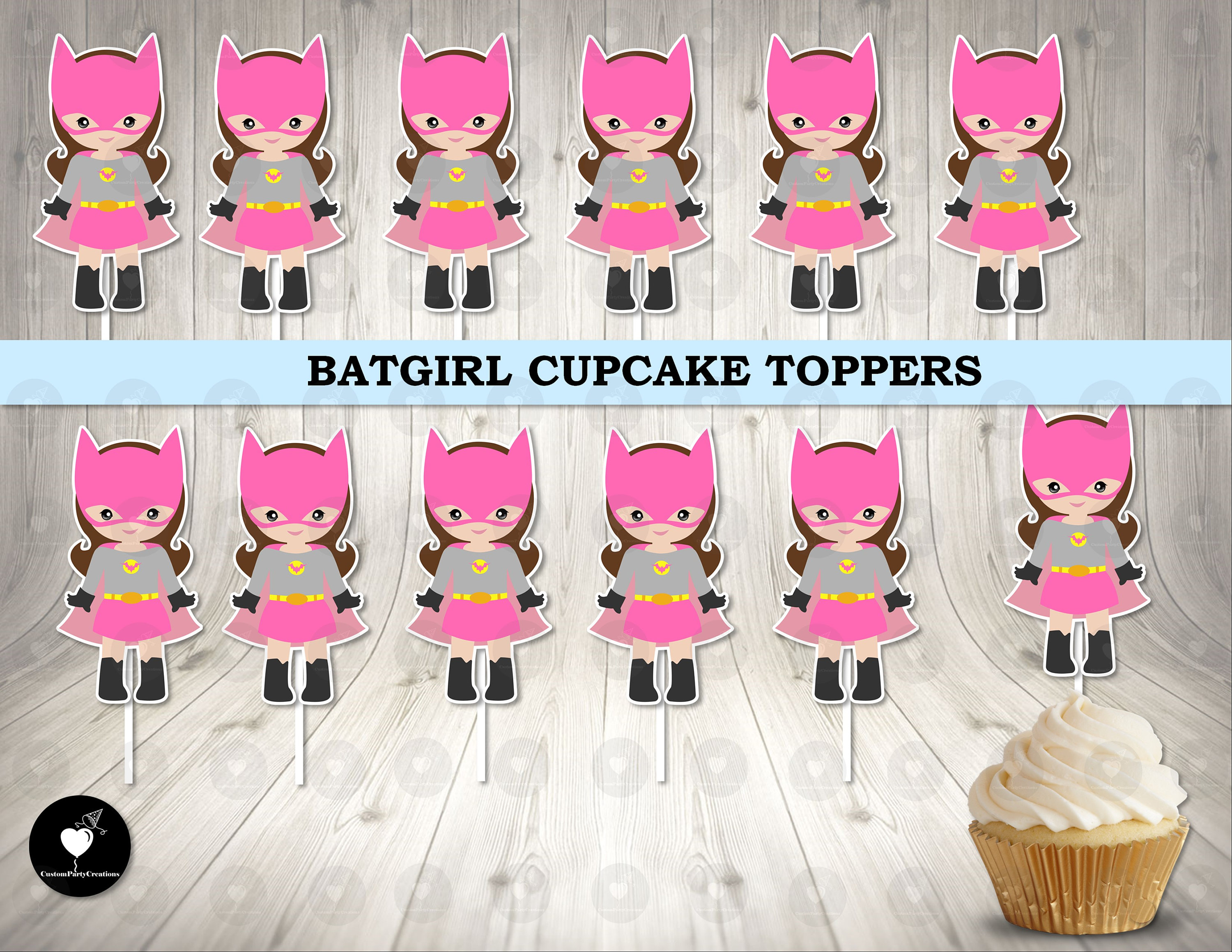 Pink Batgirl Cupcake Toppers Birthday Cupcake Toppers Party - Etsy
