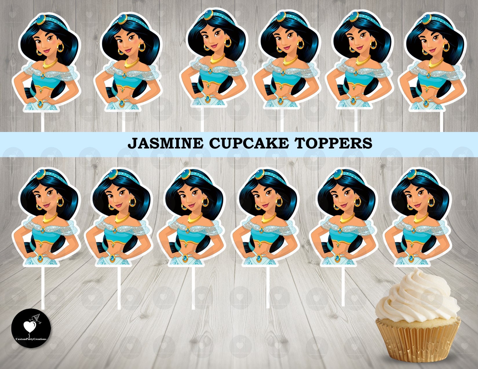 Princess Jasmine Cupcake Toppers, Aladdin Birthday Cupcake Toppers ...