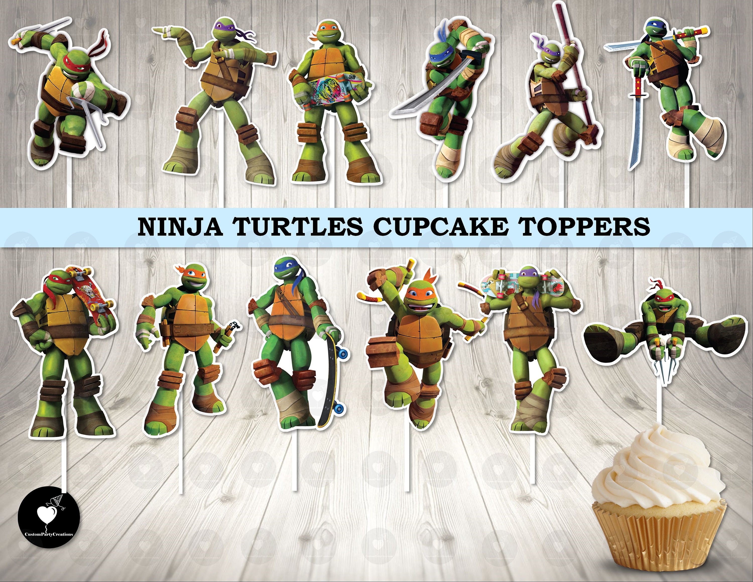 Turtles Cupcake Toppers, Birthday Cupcake Toppers, Party Cupcake ...