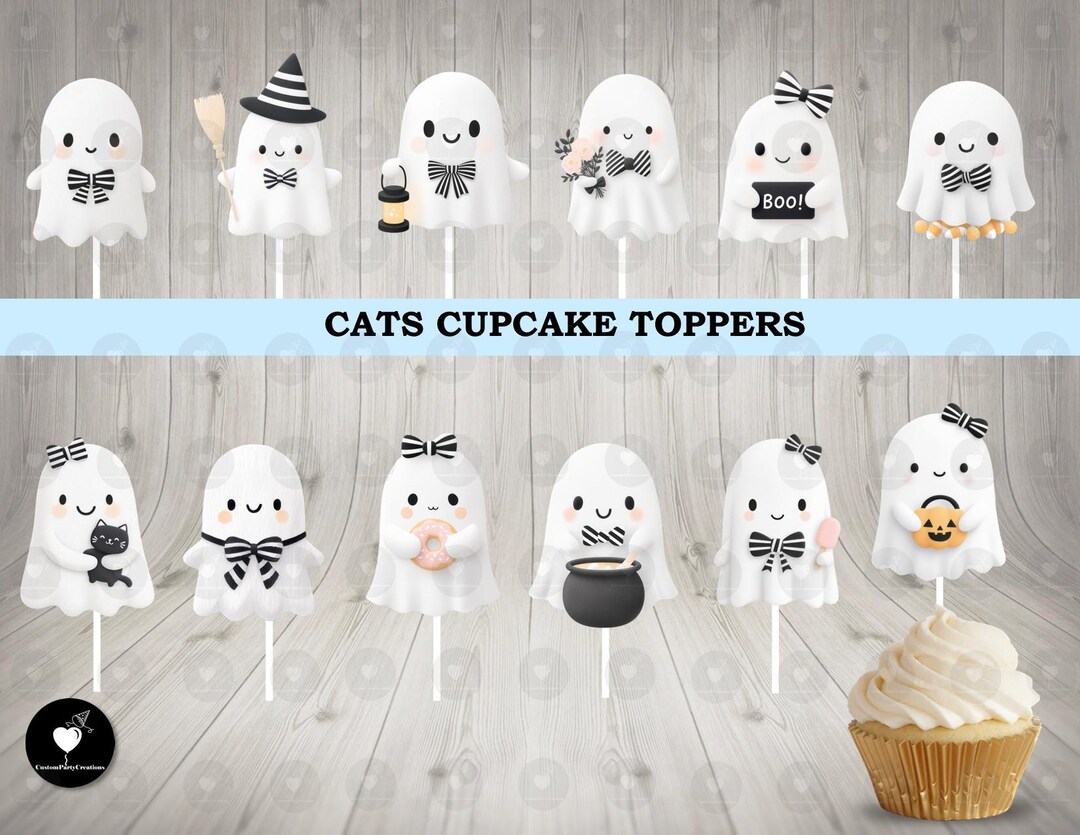Ghosts, Halloween Ghosts Cupcake Toppers: Party Decorations - Etsy