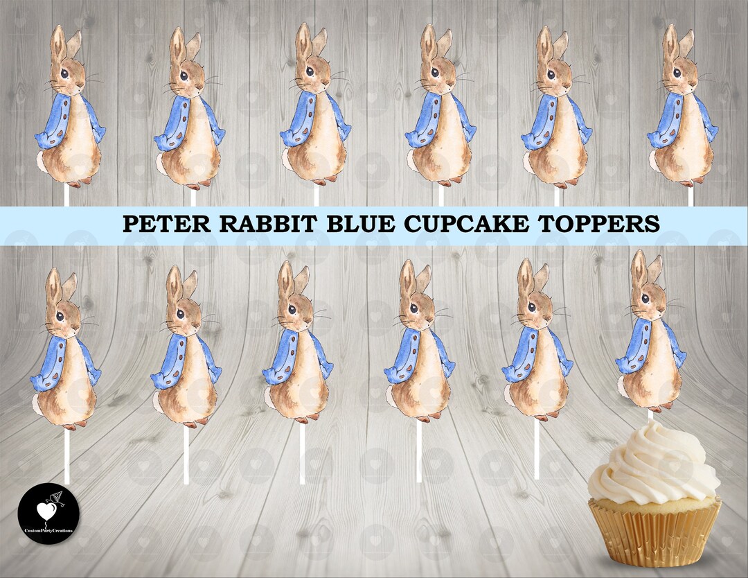 Peter Rabbit Blue Cupcake Toppers, Birthday Cupcake Toppers, Party ...