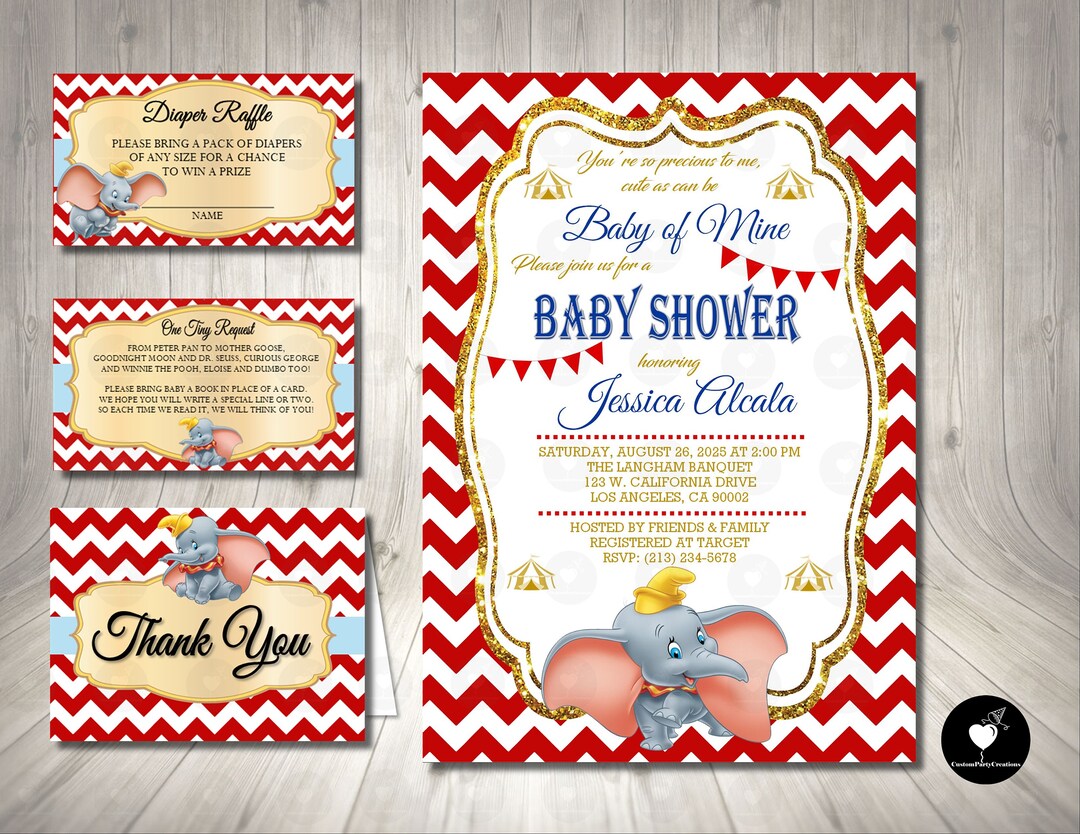 Dumbo Baby Shower Invitation, Red, Printed Invitations - Etsy