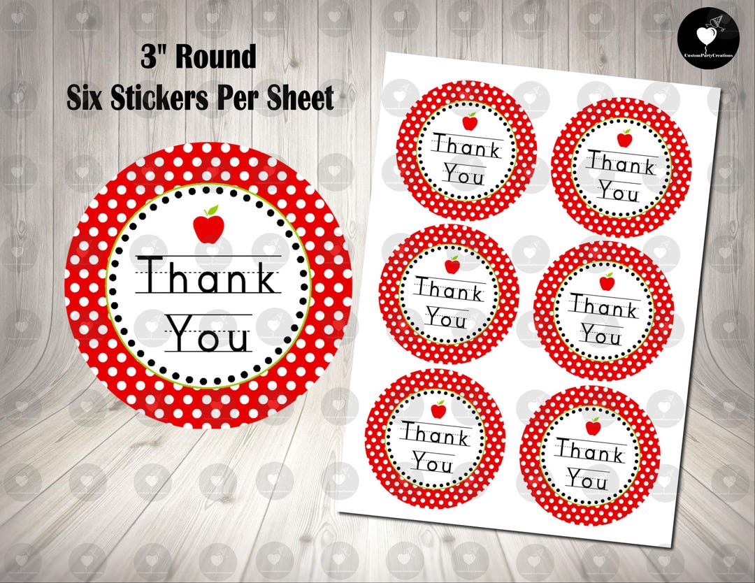 Thank You 3″ Round Thank You Labels, Birthday Thank You Labels, Teacher ...