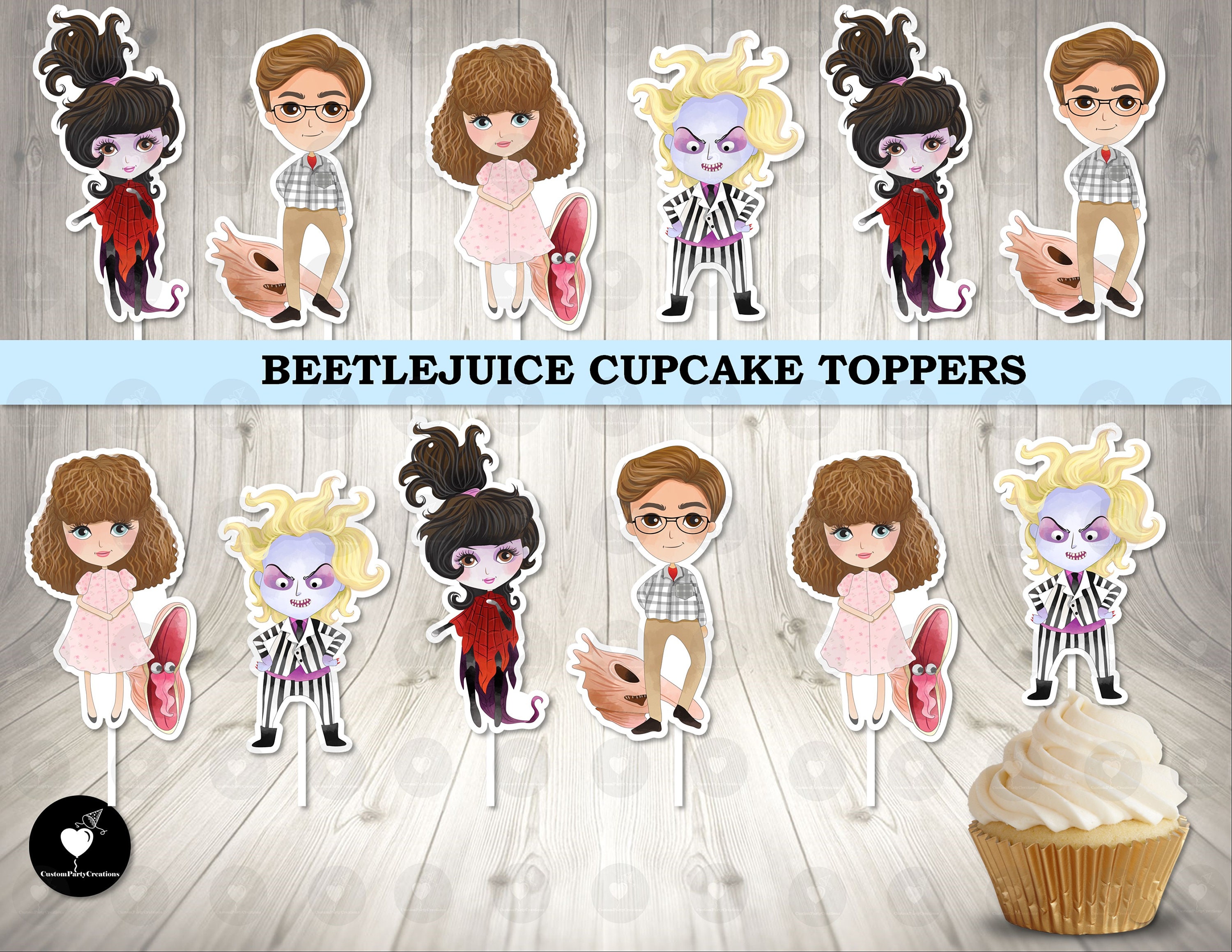 Beetlejuice Birthday Cupcake Toppers: Party Decorations - Etsy