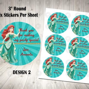 Ariel Birthday Thank You Stickers: 3" Round Labels - Etsy