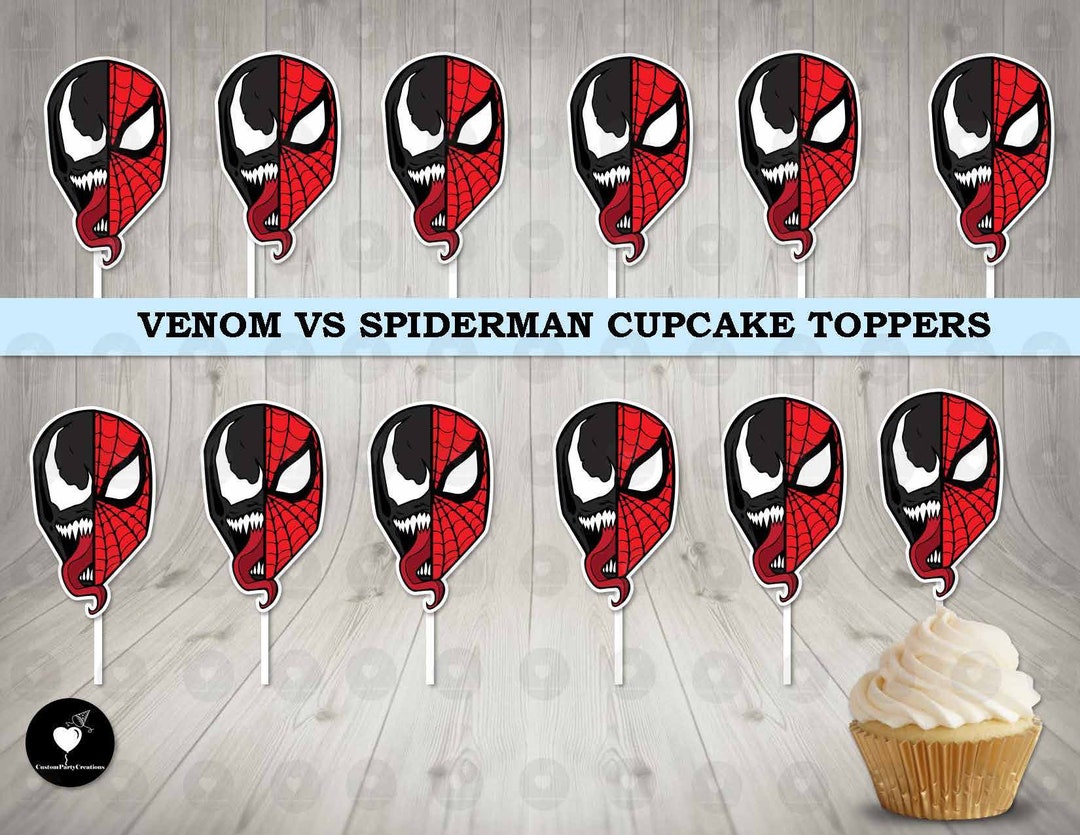 Spiderman Venom Face Cupcake Toppers, Birthday Cupcake Toppers, Party ...