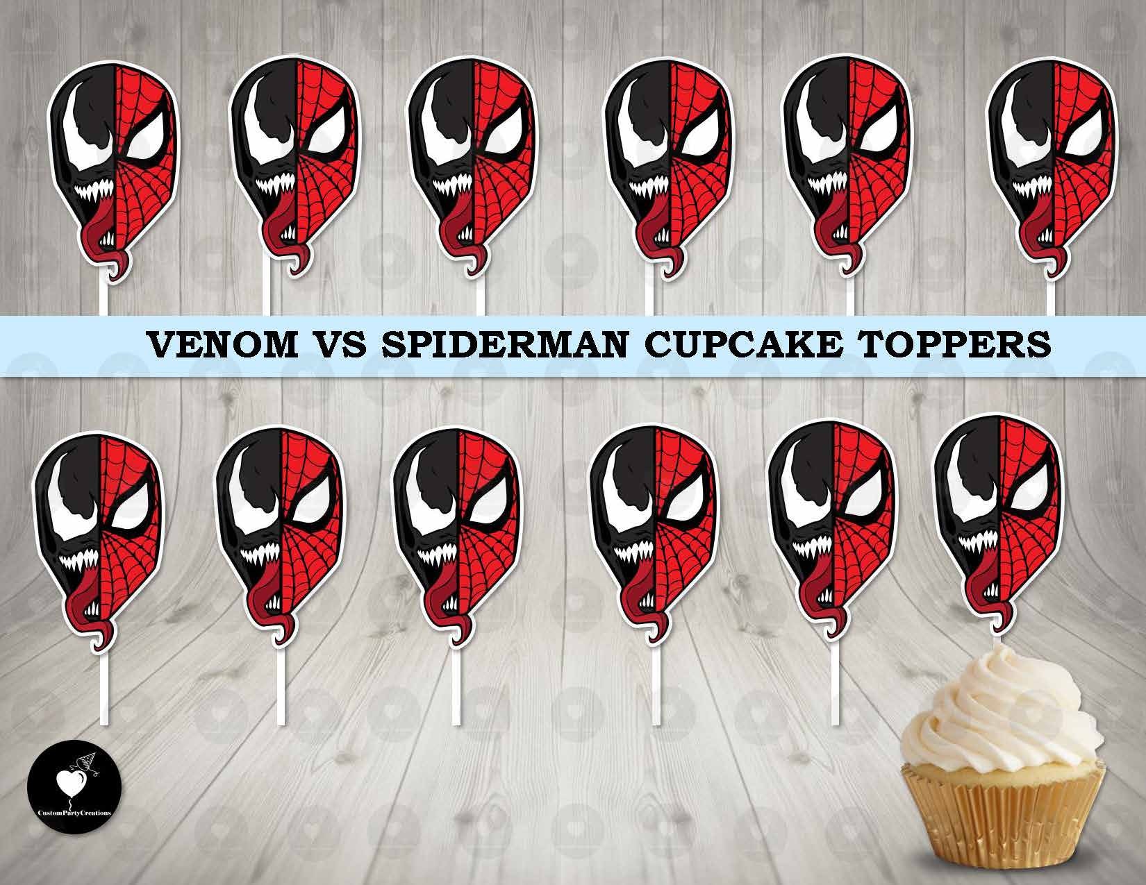 Spiderman Venom Face Cupcake Toppers, Birthday Cupcake Toppers, Party ...