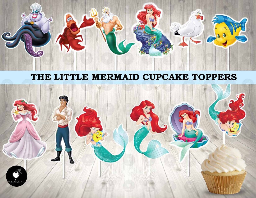 The Little Mermaid Cupcake Toppers, Birthday Cupcake Toppers, Party ...