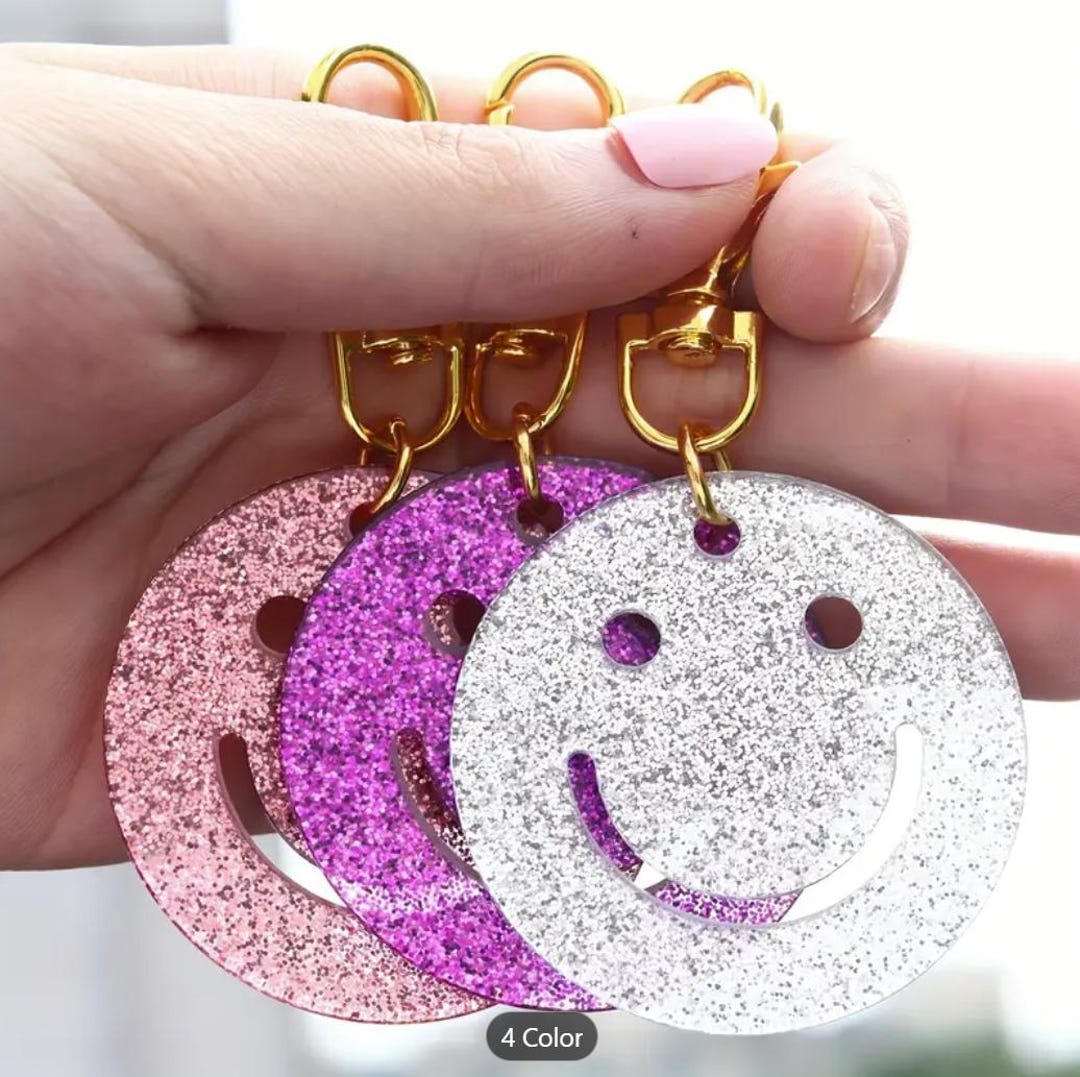Glitter Acrylic Smile Face Keychain, Smiley Faces, Smiley Keychains - Etsy