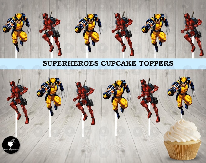 Wolverine Deadpool Cupcake Toppers: Superhero Party Decor - Etsy