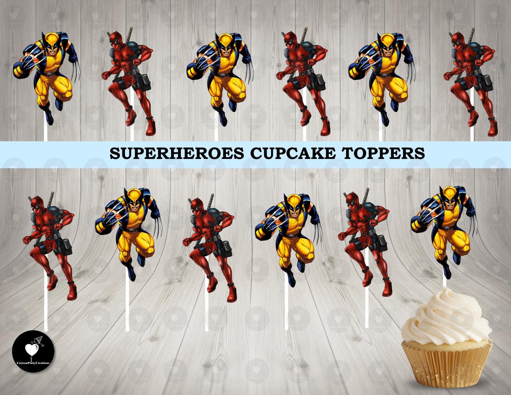 Wolverine Deadpool Cupcake Toppers: Superhero Party Decor - Etsy