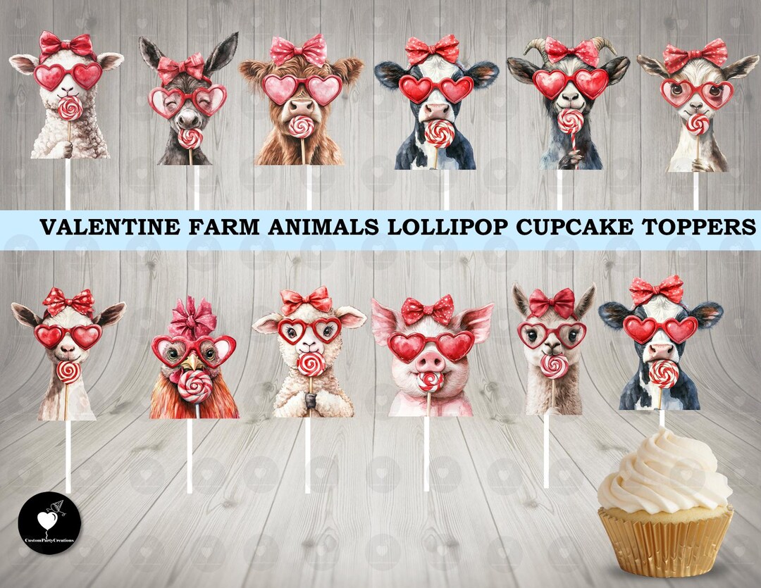 Valentine Farm Animals Cupcake Toppers: Baby Shower Birthday Party ...
