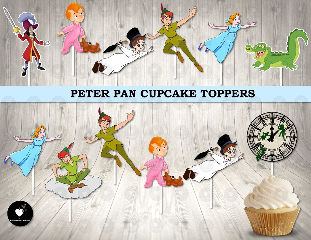 Peter Pan Flying Cupcake Toppers, Birthday Cupcake Toppers, Party ...