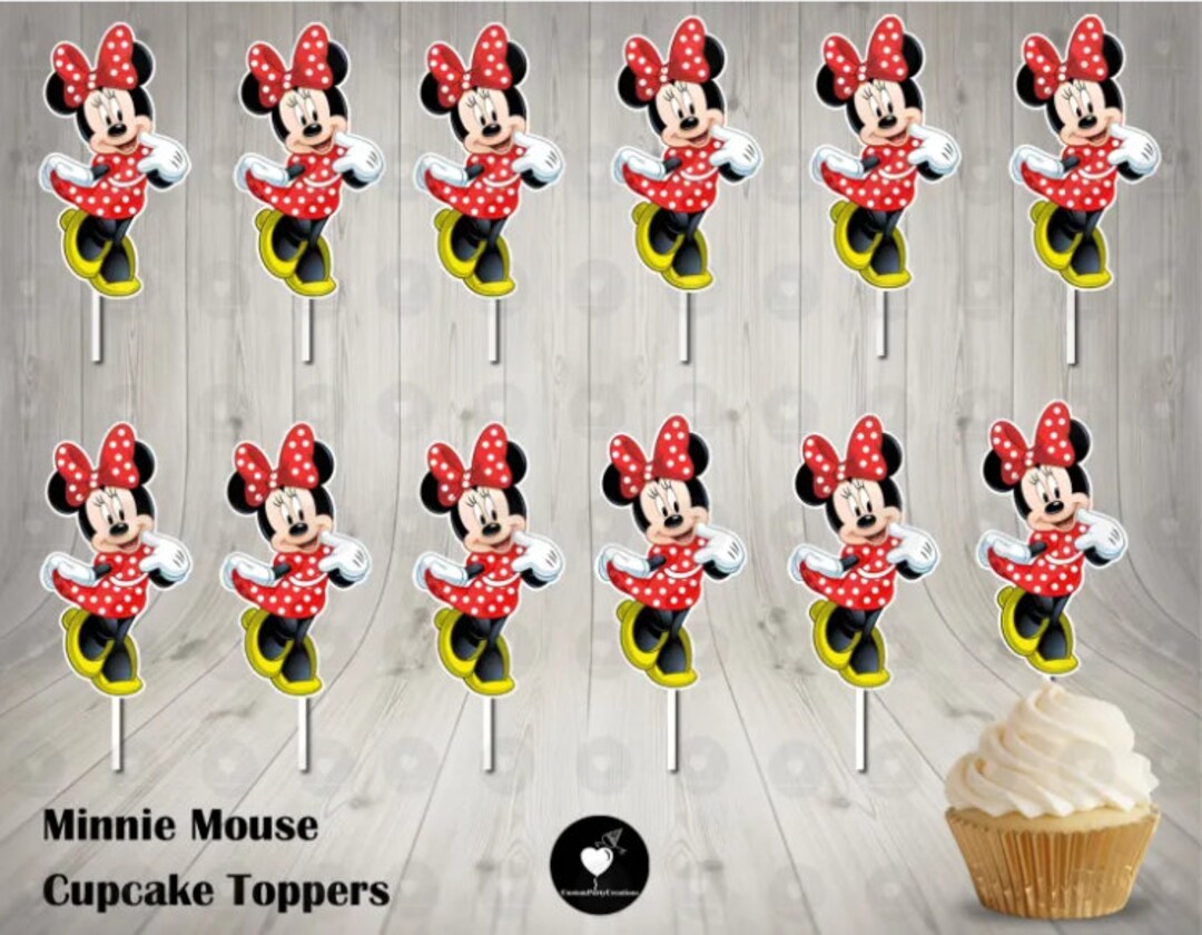 Minnie Mouse Cupcake Toppers, Birthday Cupcake Toppers, Party Cupcake ...