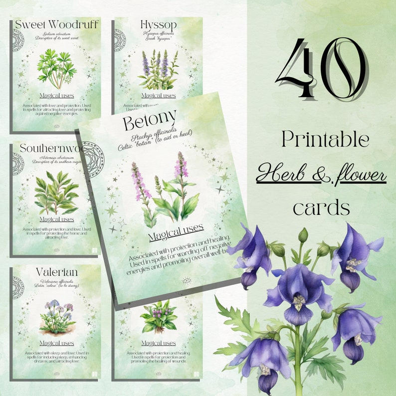 Magical Herb and Flower Guides Printable, Apothecary, Magic Use Cards ...