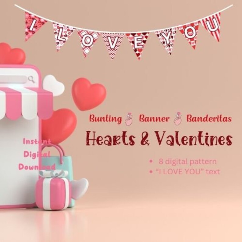 Printable Valentine's Day Bunting Banner Flags |pink Valentine School ...