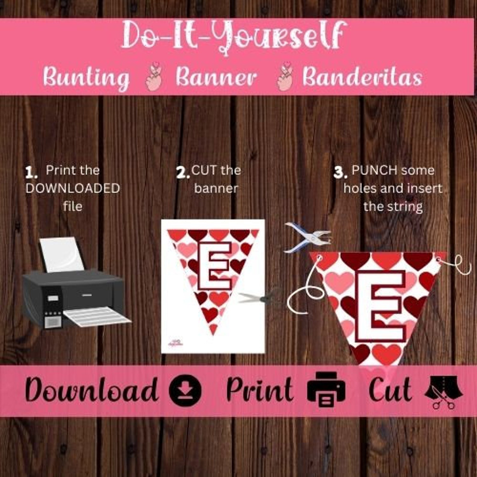 Printable Valentine's Day Bunting Banner Flags |pink Valentine School ...