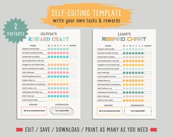 Editable Behavior Reward Chart for Kids, Good Behavior Tracking ...