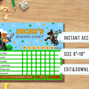 EDITABLE Reward Chart Minecraft,behavior Reward Chart for Kid,video ...