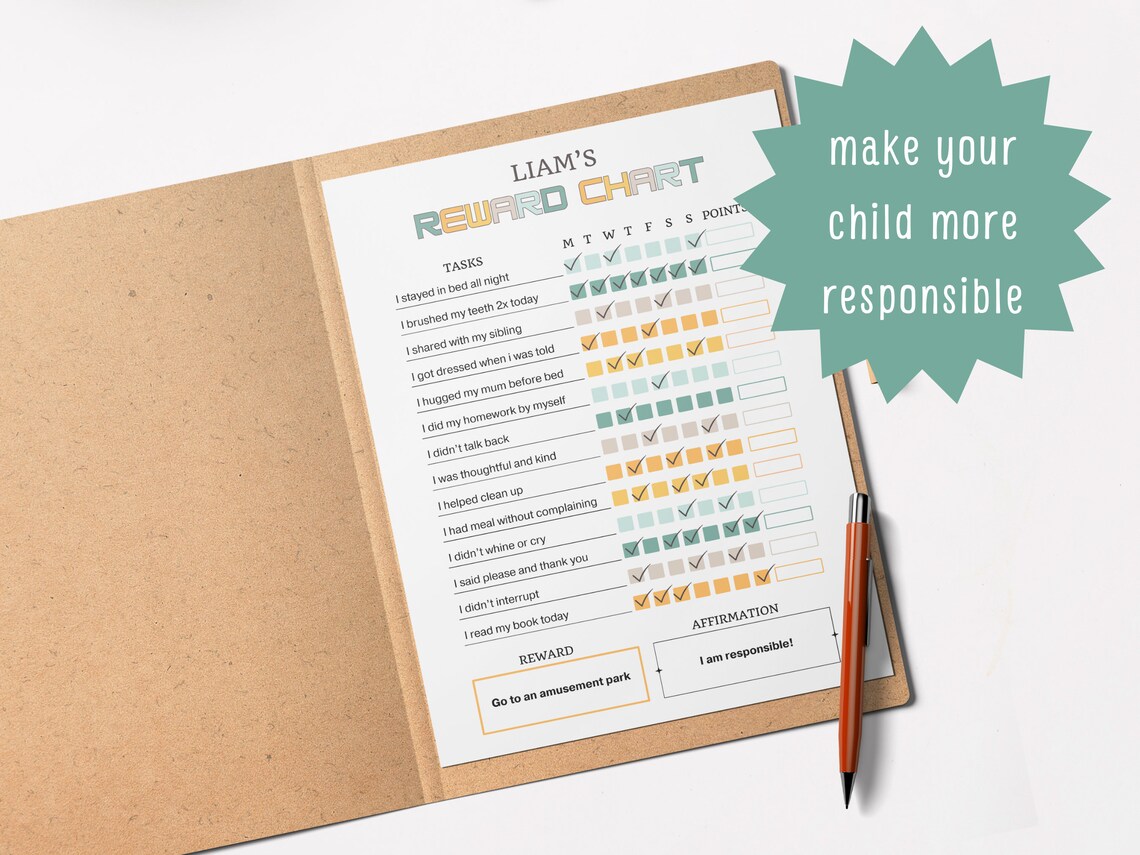 Editable Reward Chart for Kids, Good Behavior Tracking, Printable ...