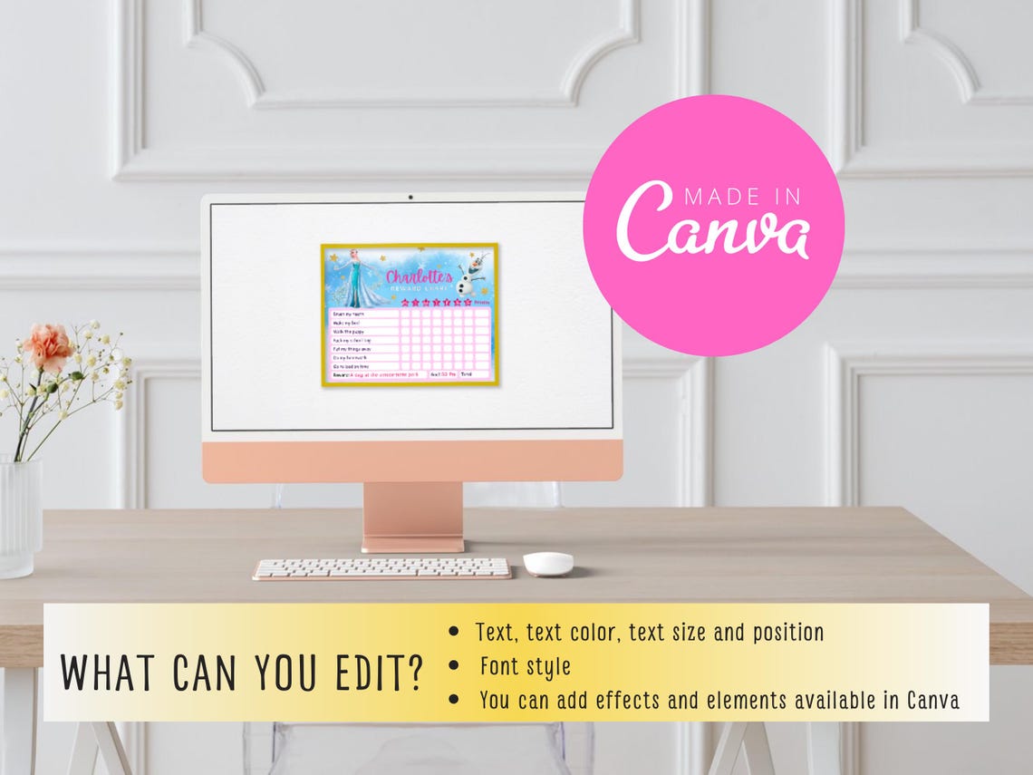 EDITABLE Reward Chart Frozen,behavior Reward Chart for Girls,chore ...