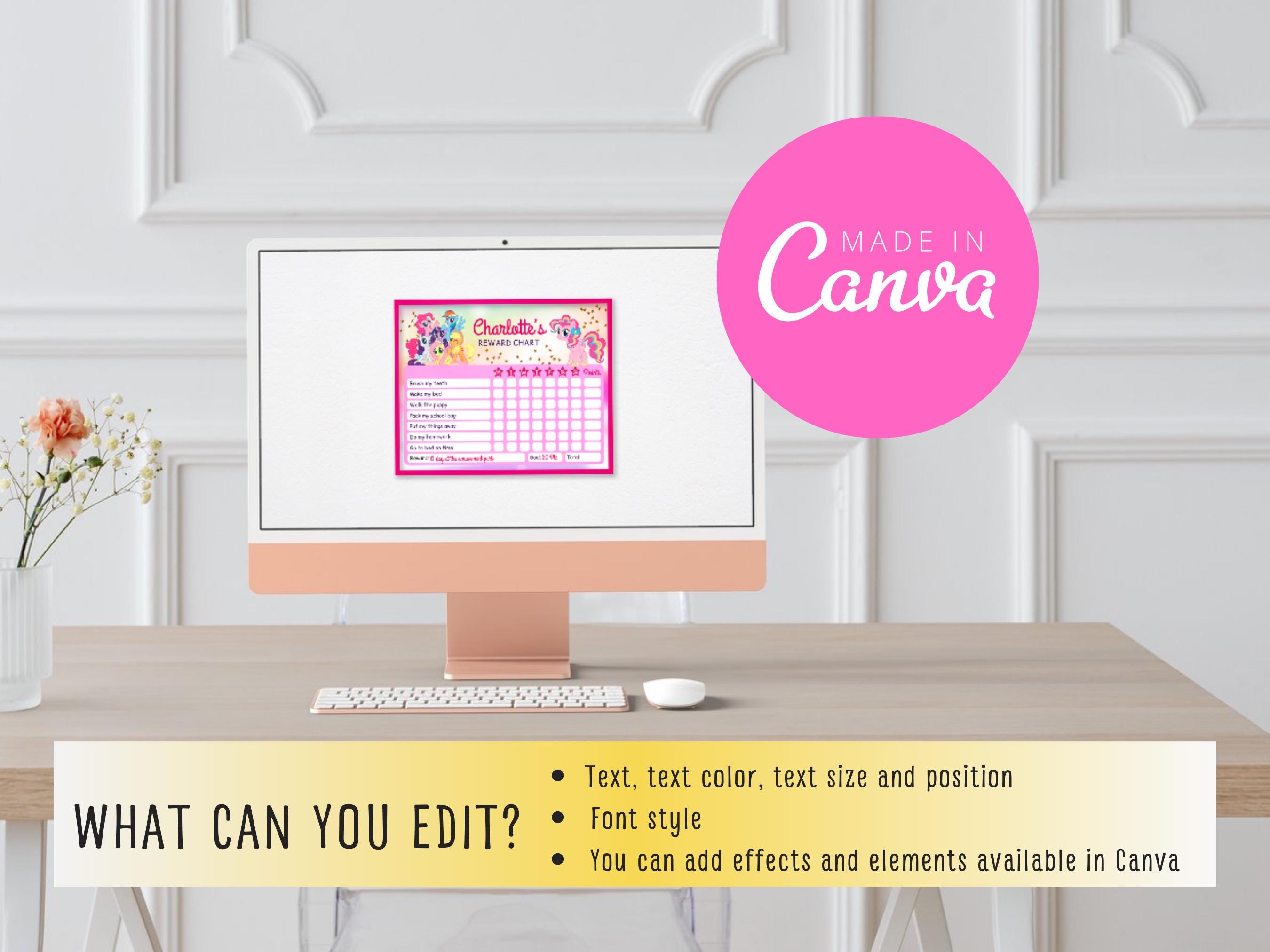 EDITABLE Reward Chart My Little Pony,behavior Reward Chart for Girls ...