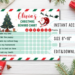 EDITABLE Christmas Reward Chart,new Year's Behavior Chart,santa Chore ...