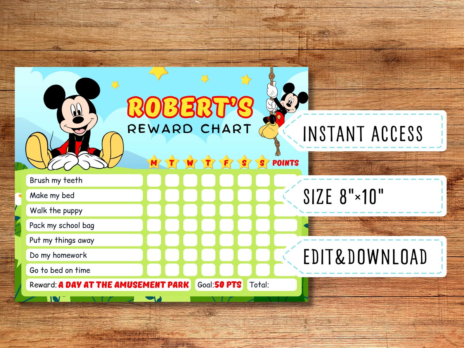 EDITABLE Reward Chart Mickey Mouse,behavior Reward Chart for Kids,chore ...