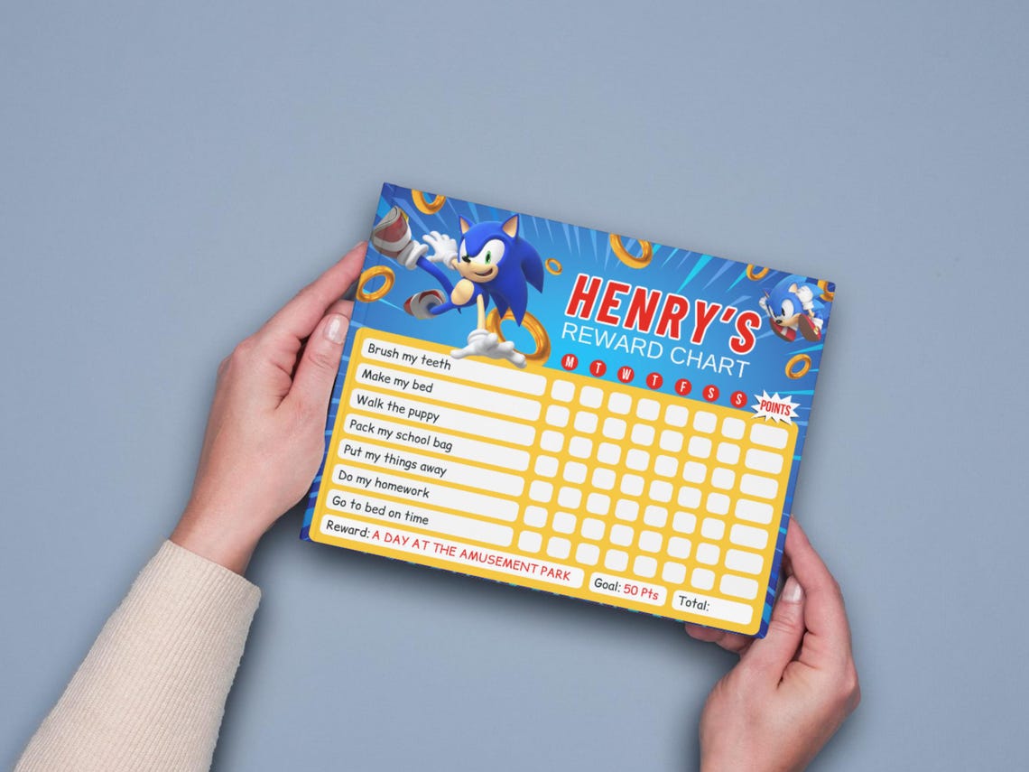 EDITABLE Reward Chart Sonic,behavior Reward Chart for Kids,sonic the ...