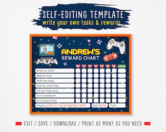 EDITABLE Video Game Reward Chart,chore Chart for Kids,joysticks ...
