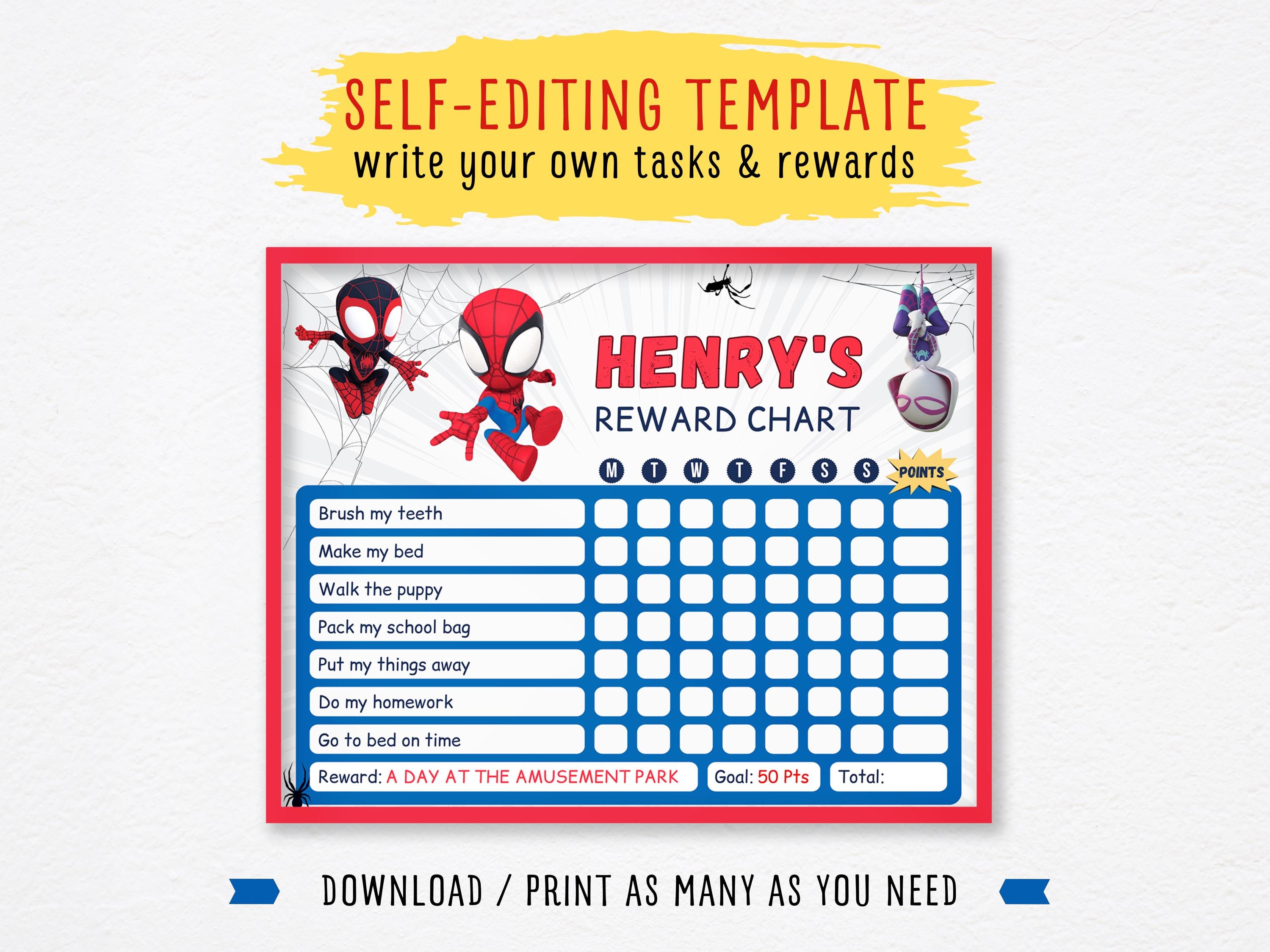 EDITABLE Reward Chart Spidey and His Amazing Friends, Spiderman ...
