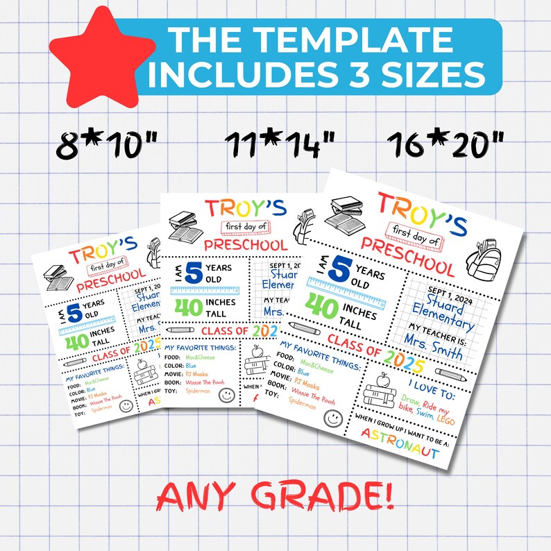 First Day of School Printable,boy Child Kindergarten,preschool,1st Day ...