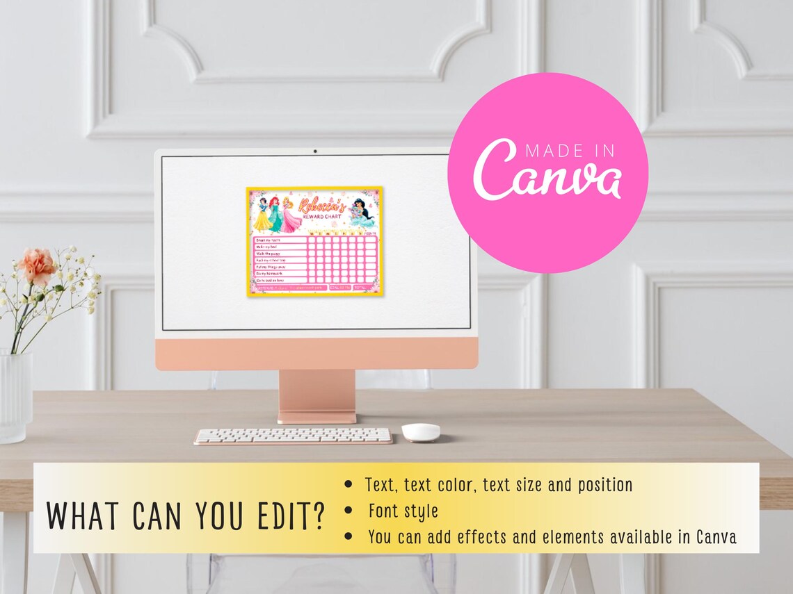 EDITABLE Reward Chart Girls Princess,behavior Reward Chart for Girls ...