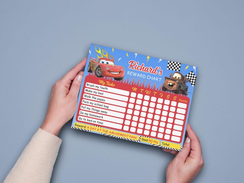 EDITABLE Reward Chart Cars Pixar,reward Chart for Kids,lightning ...