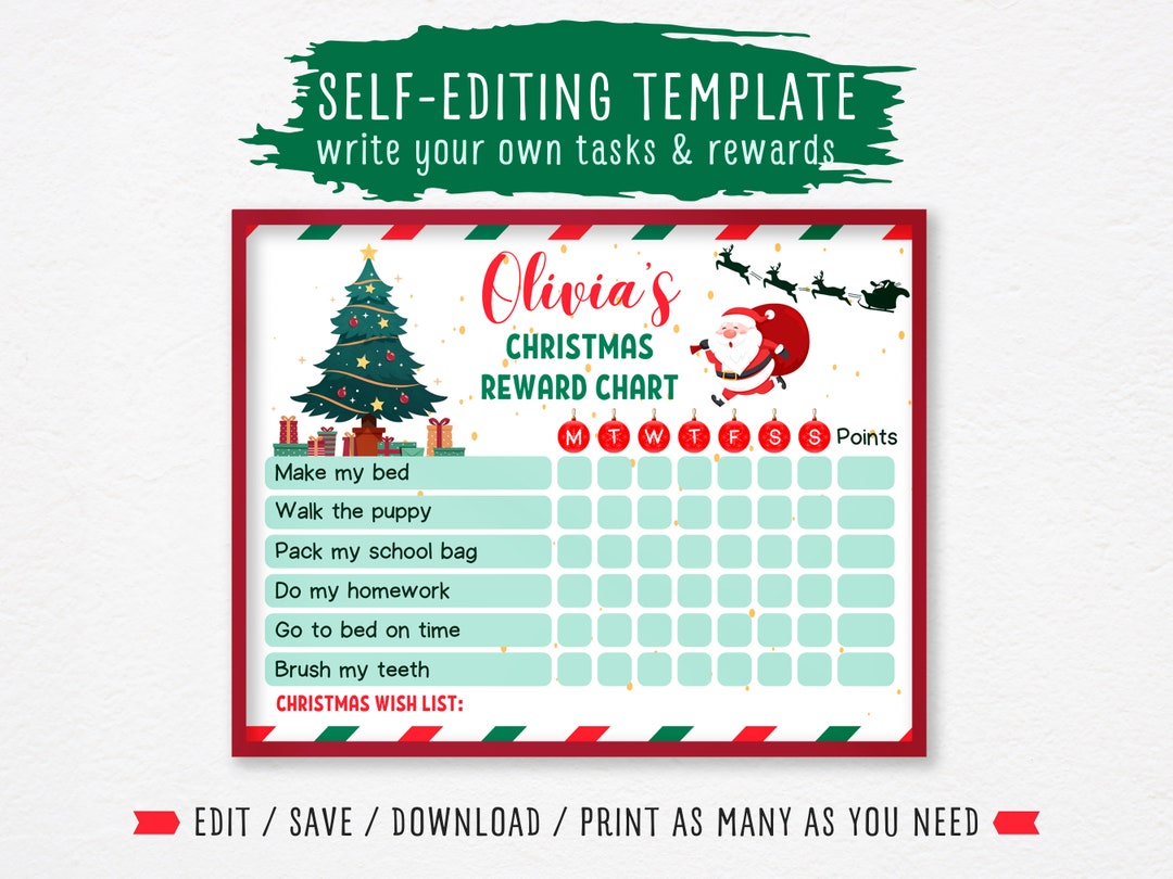 EDITABLE Christmas Reward Chart,new Year's Behavior Chart,santa Chore ...