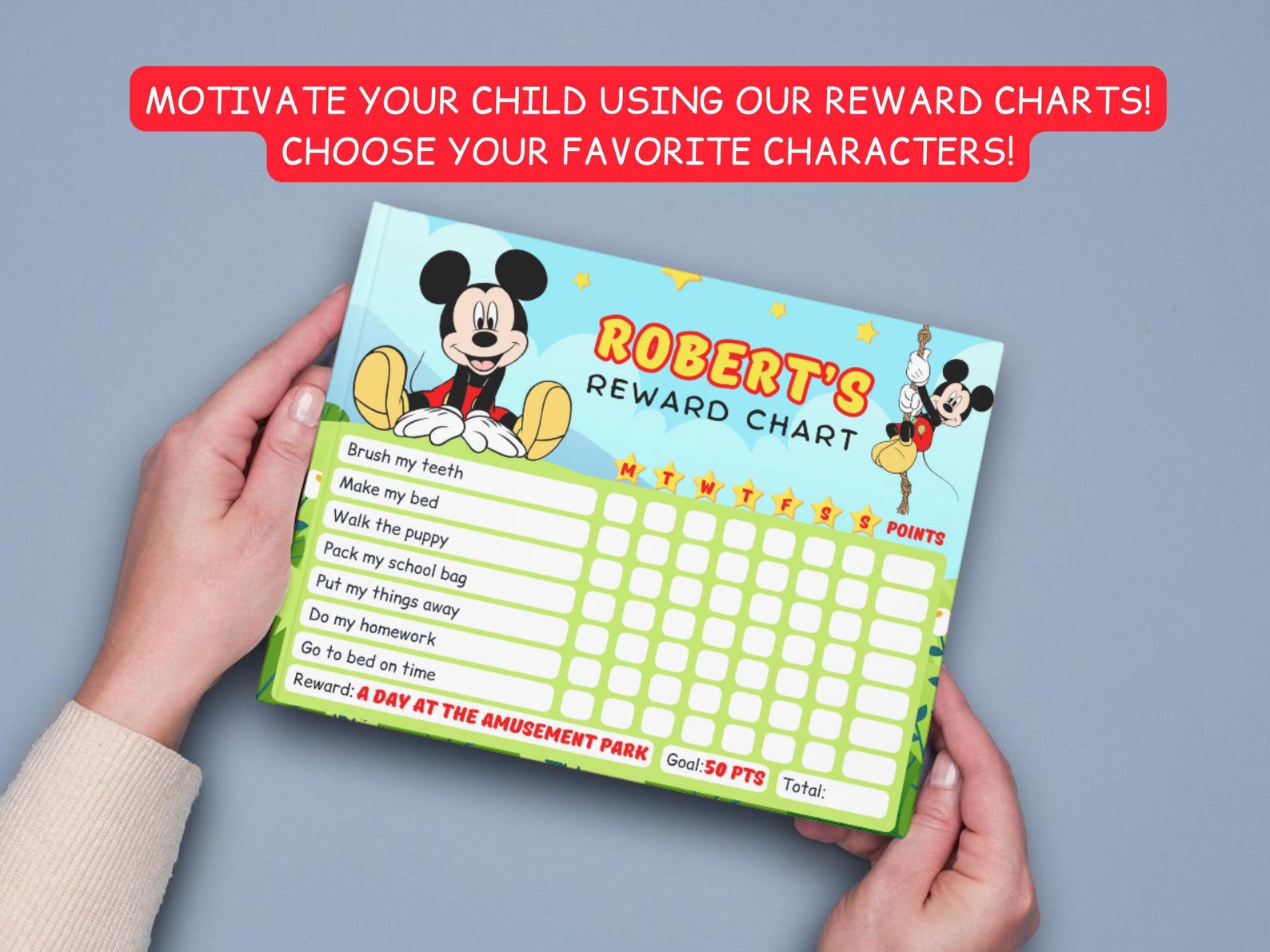 EDITABLE Reward Chart Mickey Mouse,behavior Reward Chart for Kids,chore ...