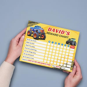 EDITABLE Reward Chart Monster Truck,behavior Reward Chart for Boys ...