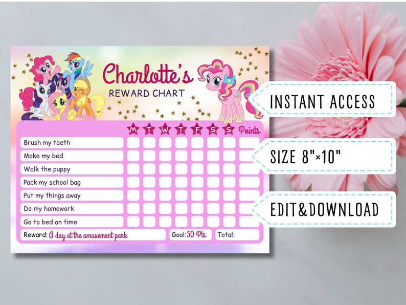 EDITABLE Reward Chart My Little Pony,behavior Reward Chart for Girls ...