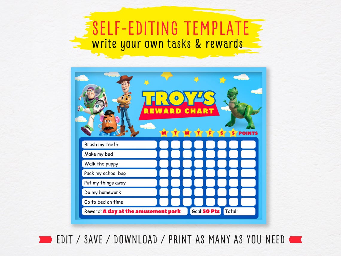 EDITABLE Reward Chart Toy Story,behavior Reward Chart for Kids,sheriff ...