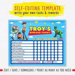 EDITABLE Reward Chart Toy Story,behavior Reward Chart for Kids,sheriff ...